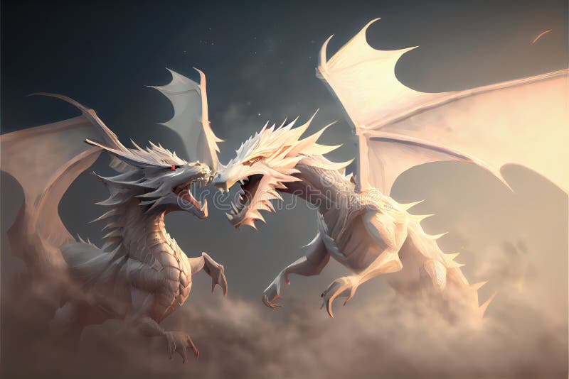 Two White Dragons in the Sky Stock Illustration - Illustration of high ...