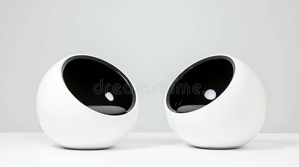 Two White Egg-shaped Objects with Black Interior and White Circle on ...