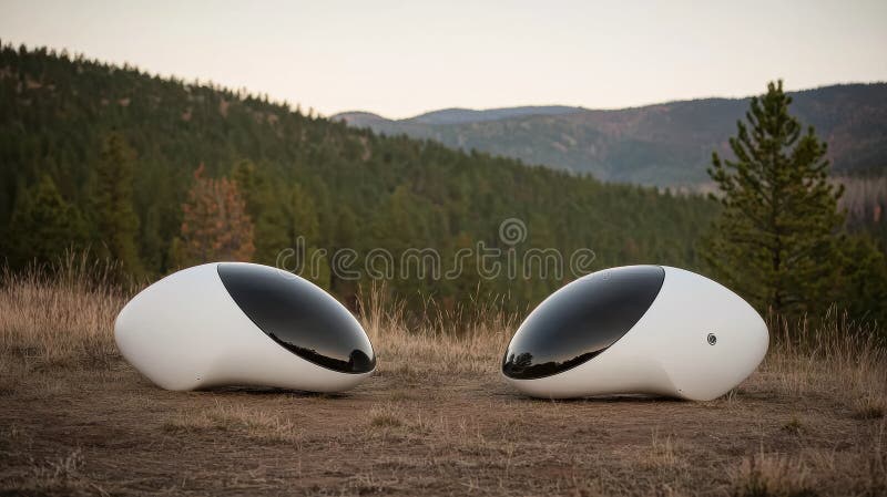 Two White, Egg-shaped Vehicles with Black Reflective Windows Sit in a ...