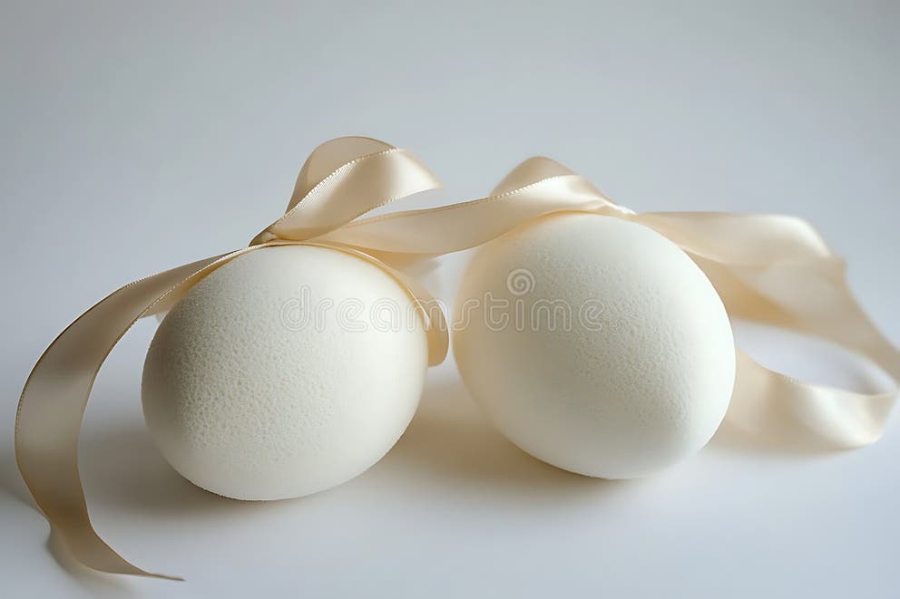 Two White Eggs with Elegant Ribbon, Spherical Shape, and Gentle, Neutral Background Stock ...