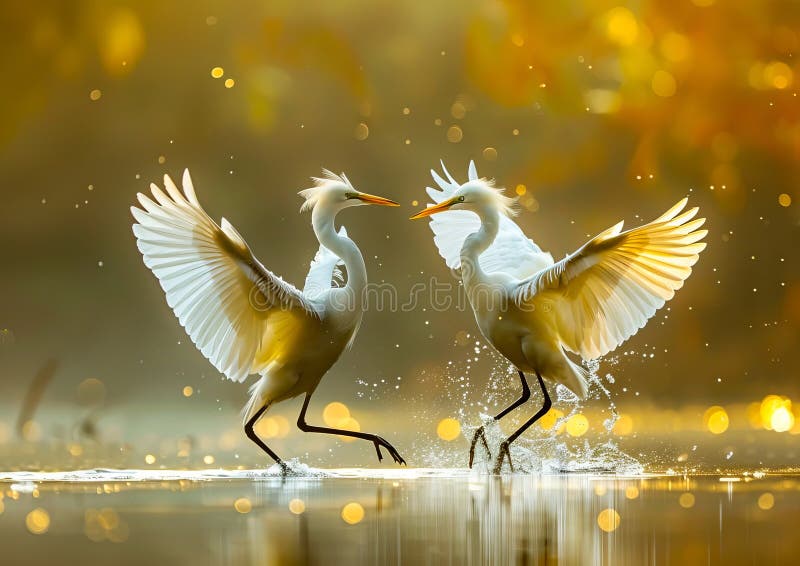 Two White Egrets Dancing in the Water Stock Image - Image of wing, outdoor: 326207153