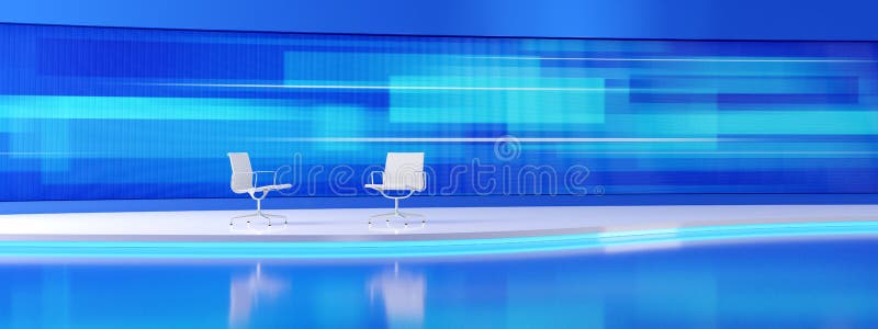 Two Empty Chairs in the Modern Tv Studio with the Wide Screen. 3D ...