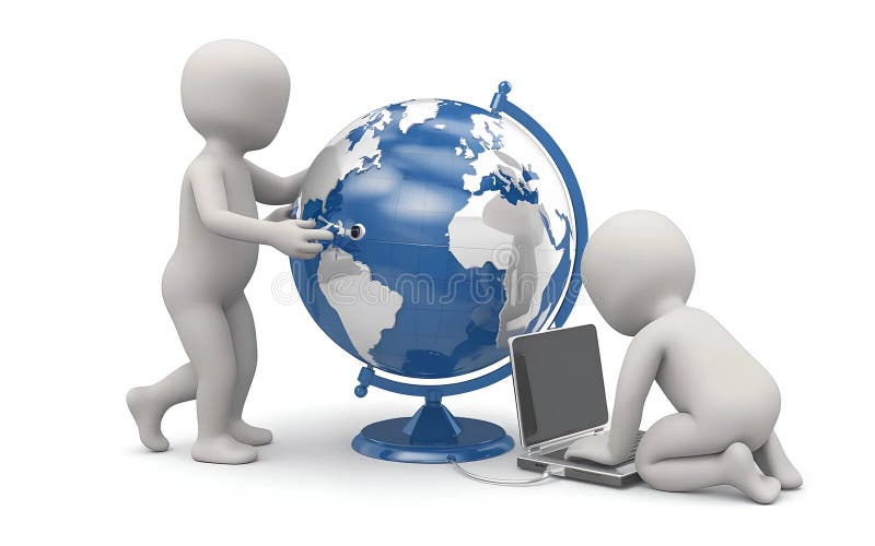 Two White Figures, One Interacting with a Globe and Another Using a ...