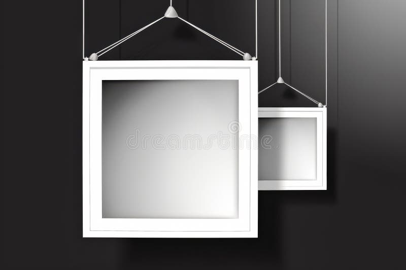Two White Frames Hanging from the Ceiling Stock Photo - Image of paper ...
