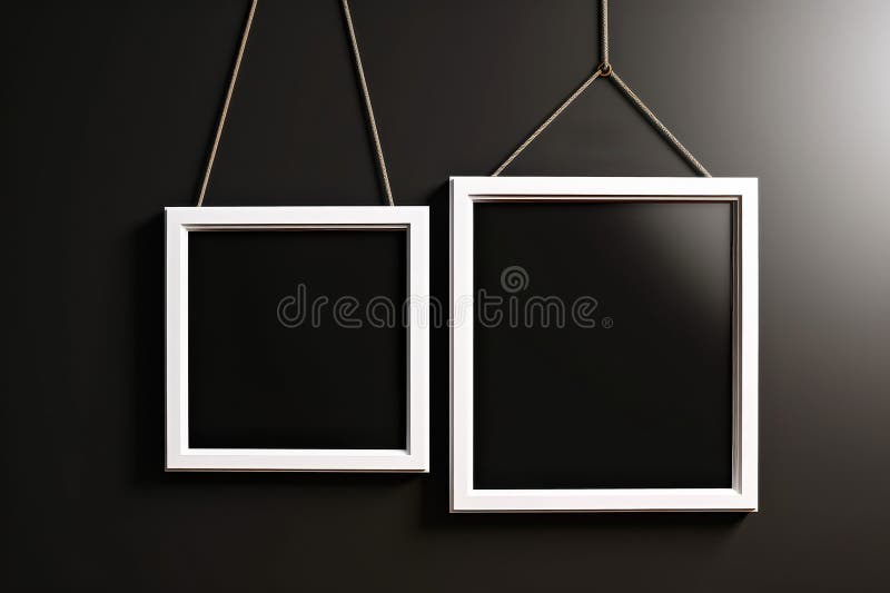 Two White Frames Hanging from the Ceiling, One of Which is a Mirror ...