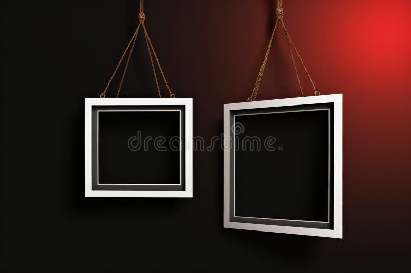 Two White Frames Hanging from the Ceiling, One of Which is a Mirror ...