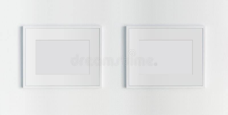 Two White Frames Hanging on a White Wall Mockup Stock Illustration ...