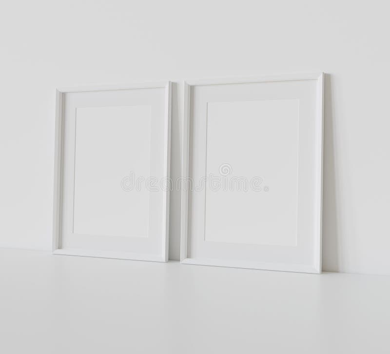 Two White Frames Leaning on White Floor in Interior Mockup. Template of ...