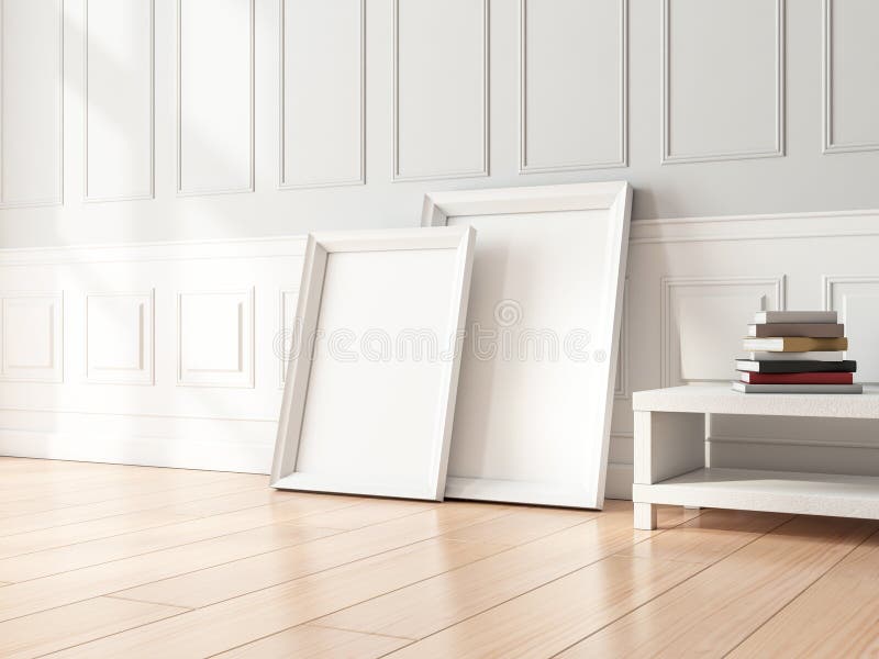 Two White Frames Mockup Standing Near Wall Indoors Stock Illustration ...