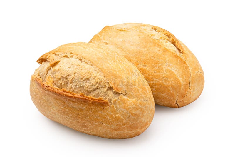 Two White French Bread Rolls Isolated on White Stock Photo - Image of ...