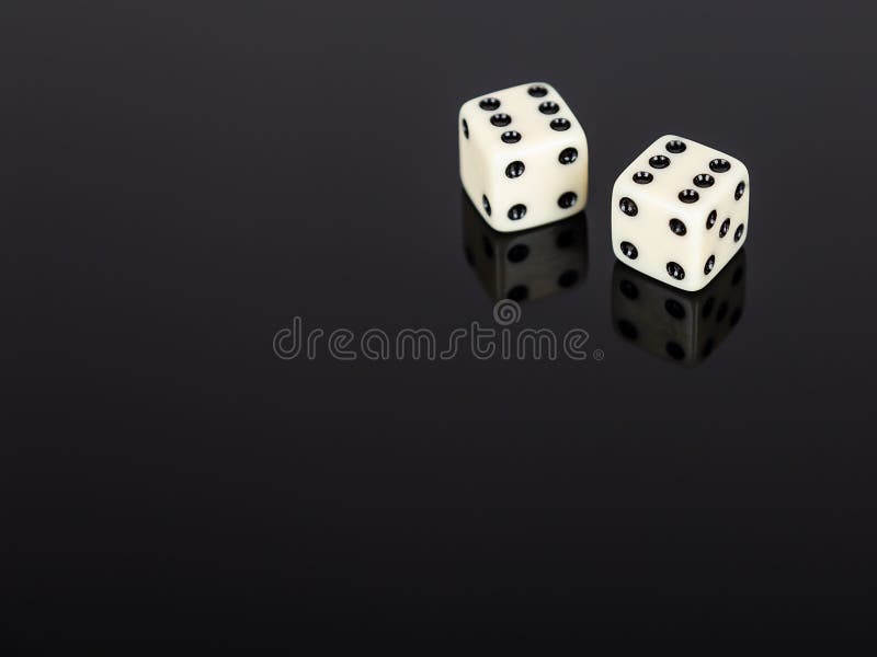 Two White Gaming Dice On Black Background Stock Photo - Image of ...