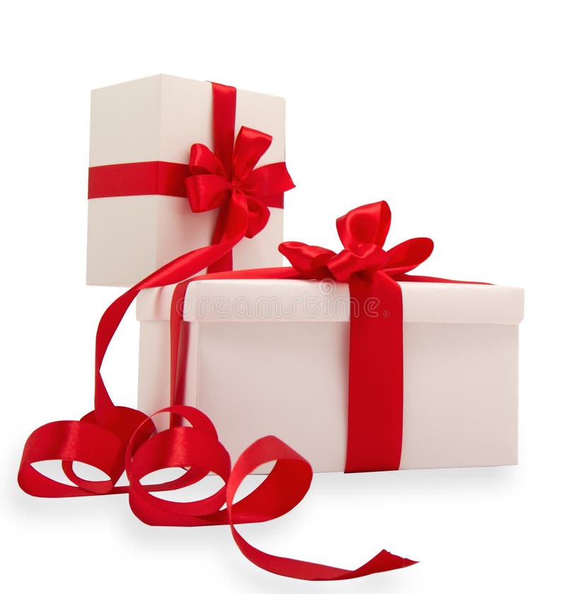 Two White Gifts with Red Ribbons Stock Photo - Image of party ...