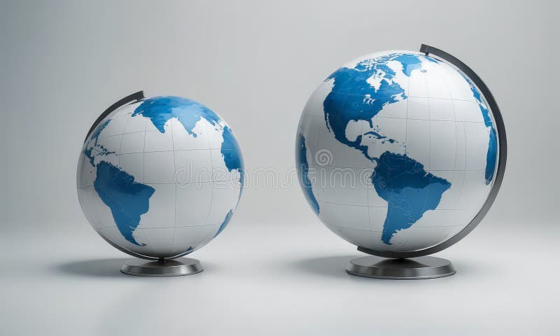 Two White Globes with Blue Continents and Oceans are Displayed on Gray ...