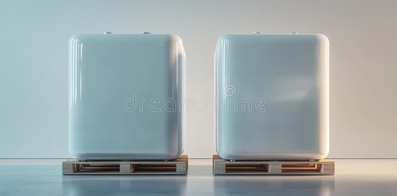 Two White IBC Liquid Containers, 3D Render, Drone Perspective, Clear ...