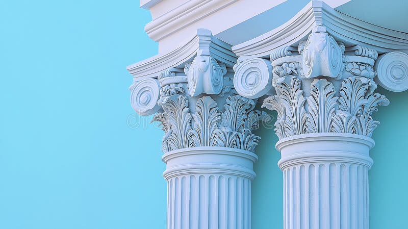 Two White Ionic Columns Featuring Elaborate Decorative Carvings at ...