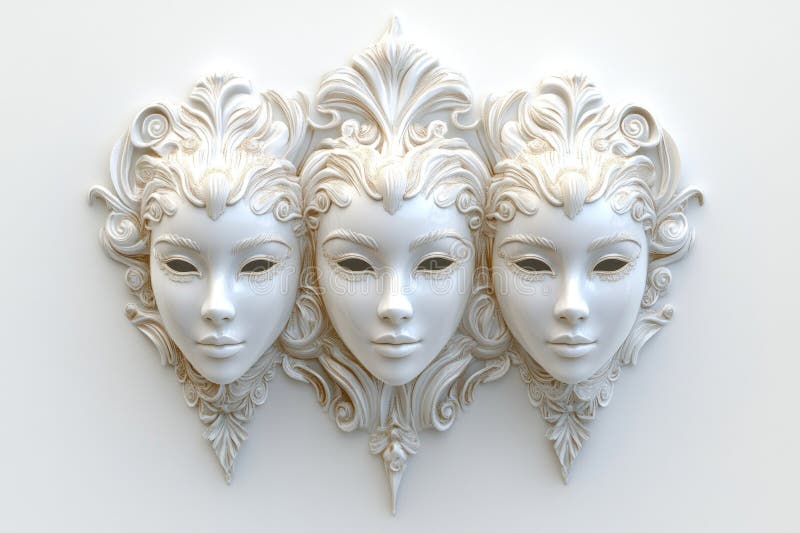 Two White Masks Hanging on a Wall, Ideal for Decoration or Use in a ...