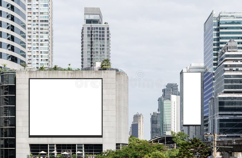 Two White Mock Up Horizontal and Vertical Large LED Display Billboard ...