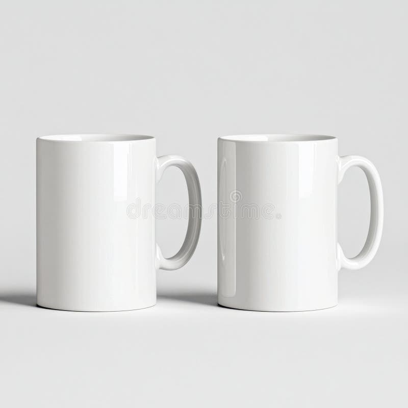 Two White Mugs with Handles on a Neutral Background, Suitable for ...