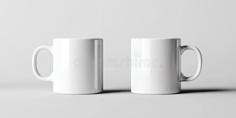 Two White Mugs with Handles on a Neutral Background, Suitable for ...