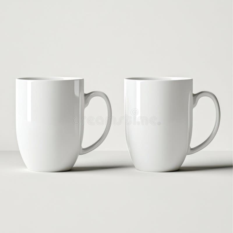 Two White Mugs with Handles on a Neutral Background, Suitable for ...