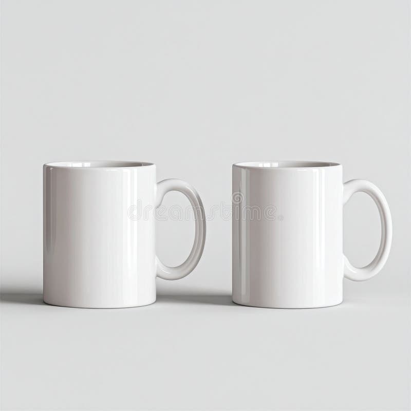 Two White Mugs with Handles on a Neutral Background, Suitable for ...