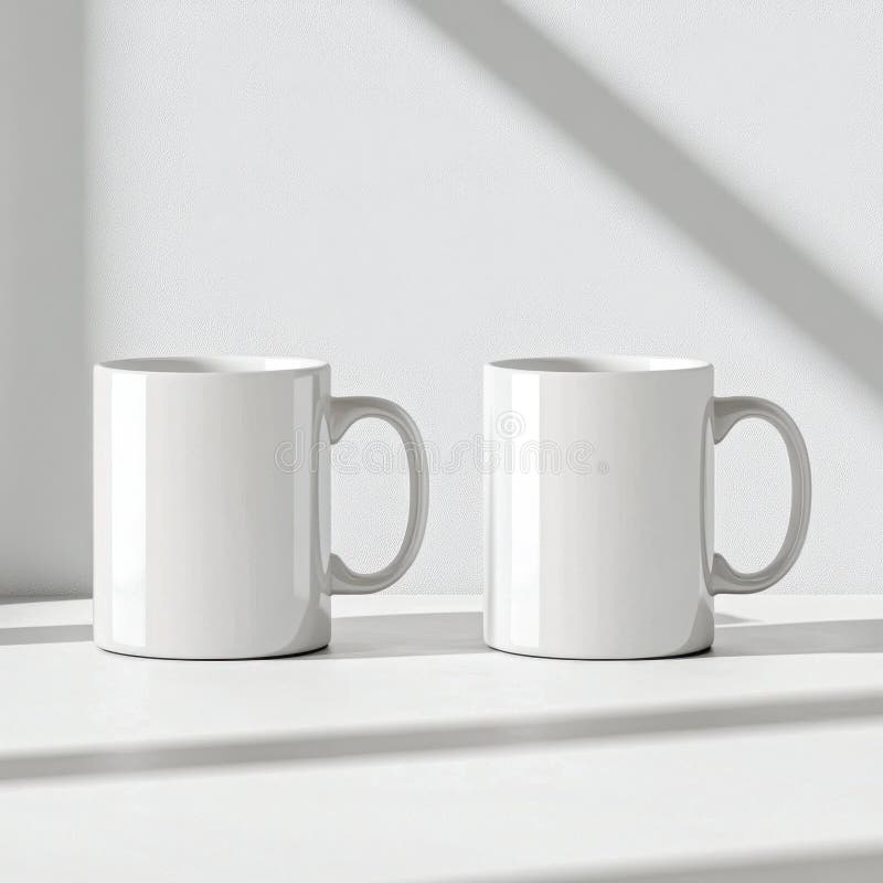 Two White Mugs with Handles on a Neutral Background, Suitable for ...