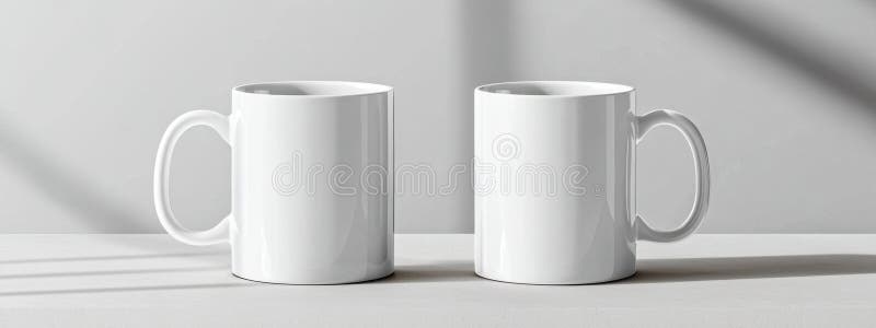Two White Mugs with Handles on a Neutral Background, Suitable for ...