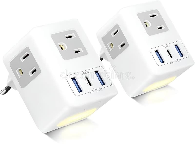 Two White Multi-plug Adapters with USB Ports Stock Image - Image of ...