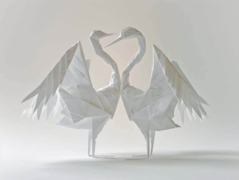 Two White Origami Cranes on a Light Background. Horizontally Stock ...