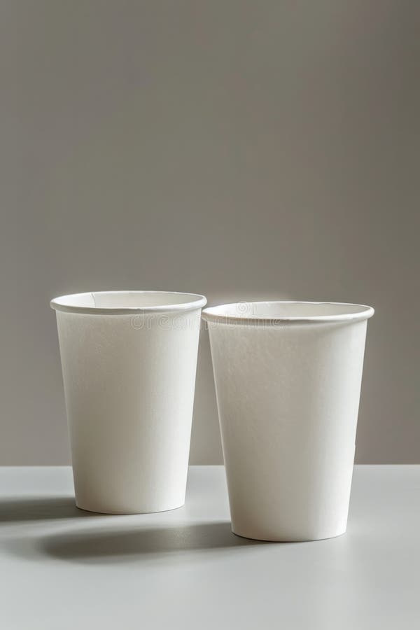 Two White Paper Cups on a Neutral Background with Soft Falling Light ...