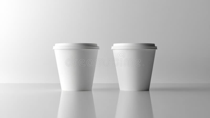 Two White Paper Cups on a Reflective Surface Stock Illustration ...