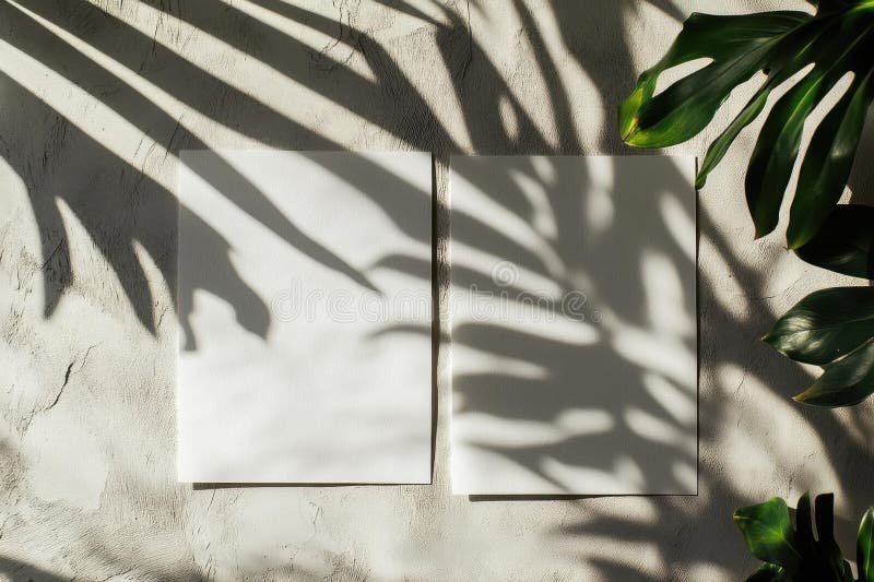 Two White Papers with Shadows of Tropical Leaves and Sunlight for ...