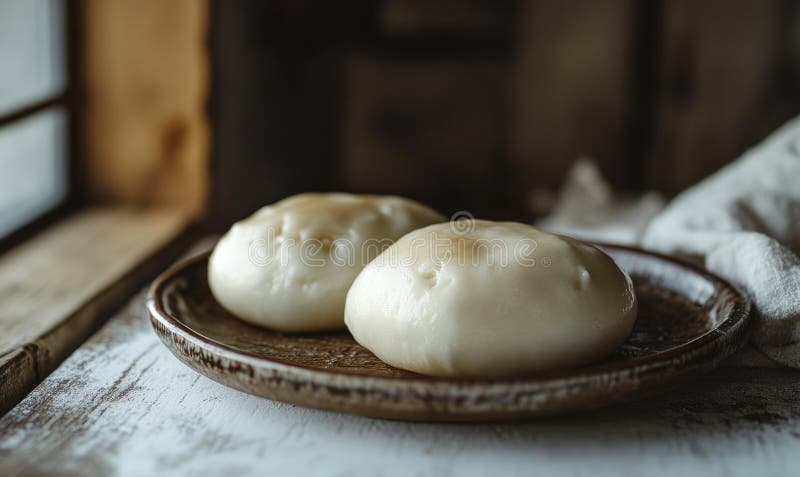 Two White Pastries on a Brown Plate Stock Image - Image of bakery, dish ...