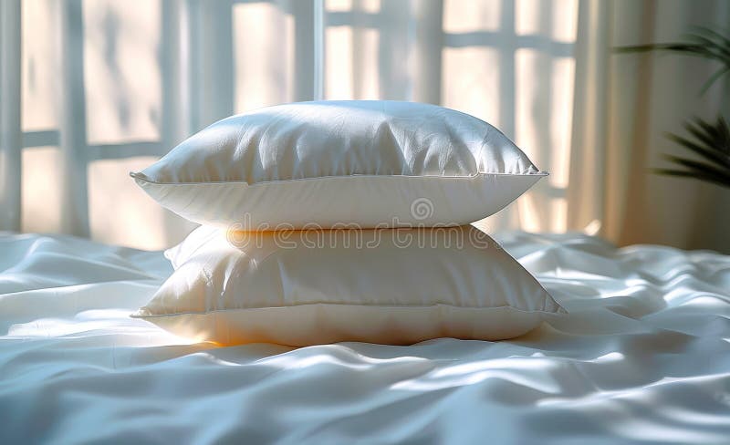 Two White Pillows on a Bed in Sunlight Stock Image - Image of home ...