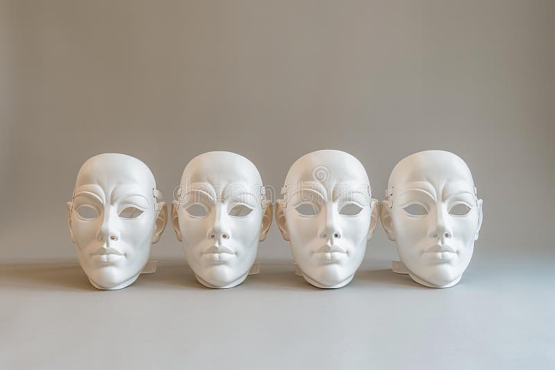 Two White Plastic Drama Masks, One Mask is on the Left and Another Mask ...