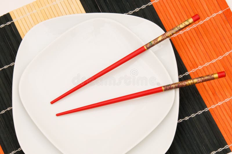Two white plates stock photo. Image of bamboo, chopstick - 7905280