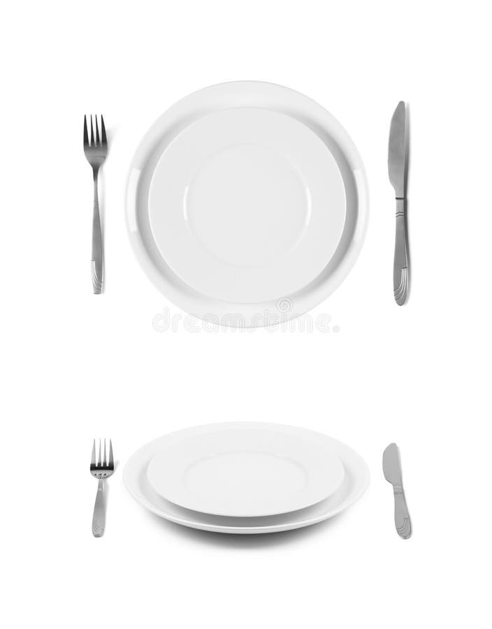 Two White Plates with Fork and Knife Stock Photo - Image of clean ...