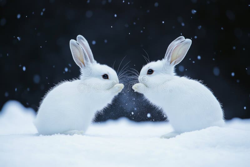 Two White Rabbits Fighting in the Snow. Generative AI. Stock Illustration - Illustration of head ...