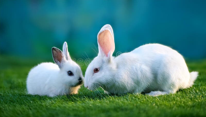 Two White Rabbits on the Grass, AI Generated Stock Illustration ...