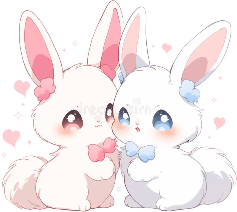 Two Rabbits are Sitting Opposite Each Other. a Set with Cute Rabbits on ...