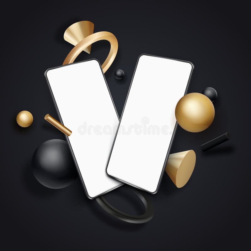 Two White Realistic Smartphone Mockup with Flowing Realistic Geometry ...