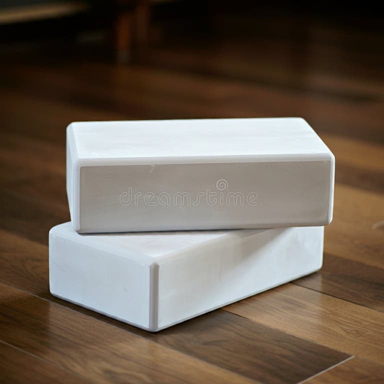 Two White Rectangular Blocks are Stacked on a Wooden Floor. Stock ...
