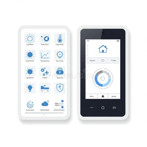 Two White, Rectangular Smart Home Control Panels with Touch Screens ...