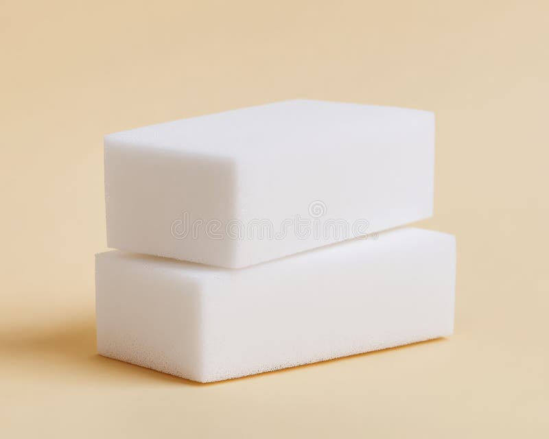 Two White Rectangular Sponges on Pale Yellow Background Stock ...