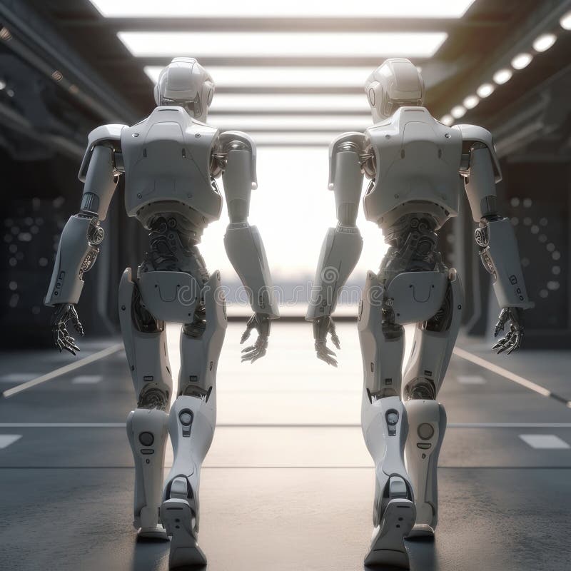 Two White Robots are Walking Side by Side. AI Generative Stock ...