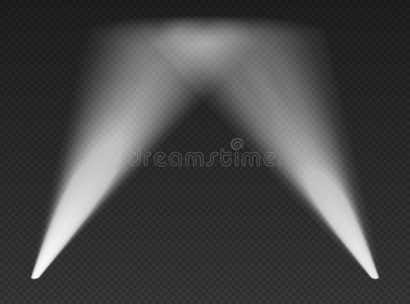 Two White Searchlights in the Air. Cone Volumetric Lights from Bottom ...