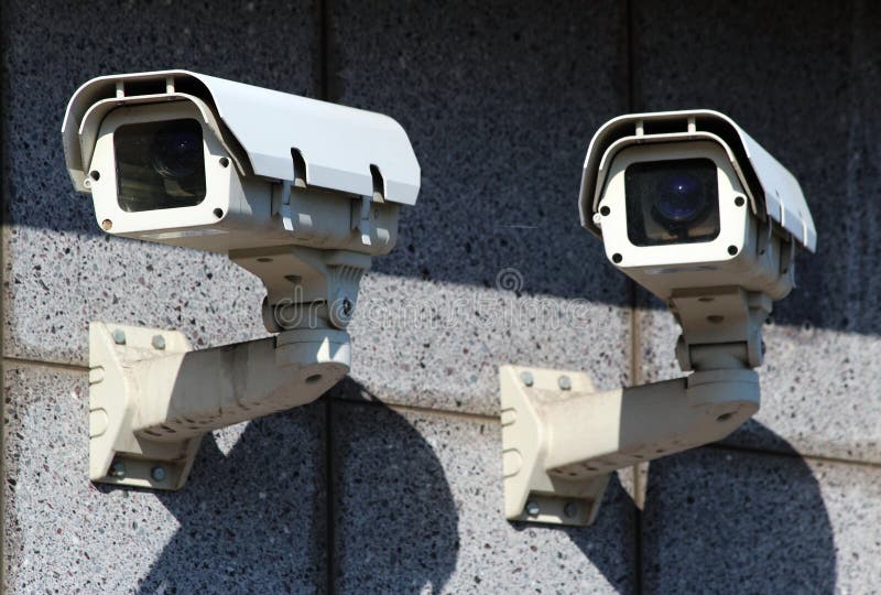 Two White Security CCTV Cameras on the Wall Stock Image - Image of look ...