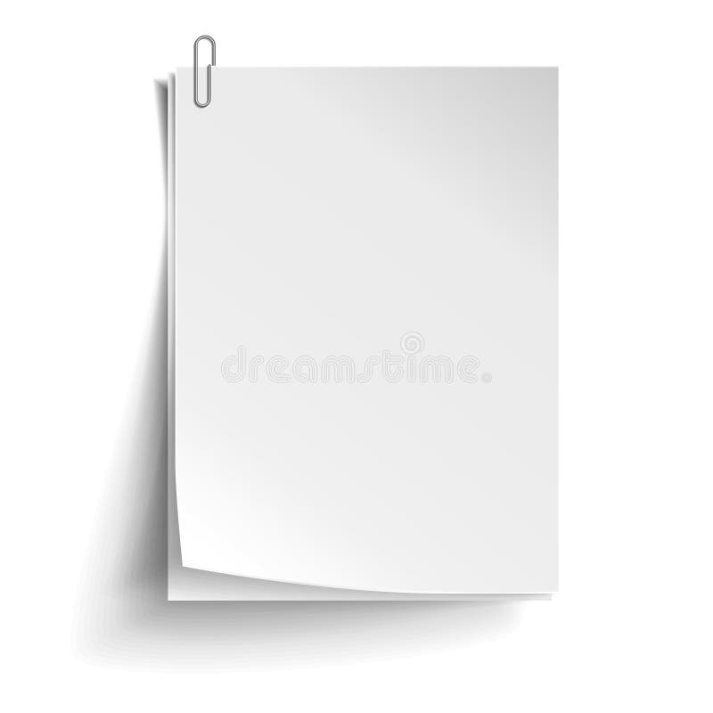Two White Sheets of Paper with Metal Paper Clip. Metal Paper Clip ...