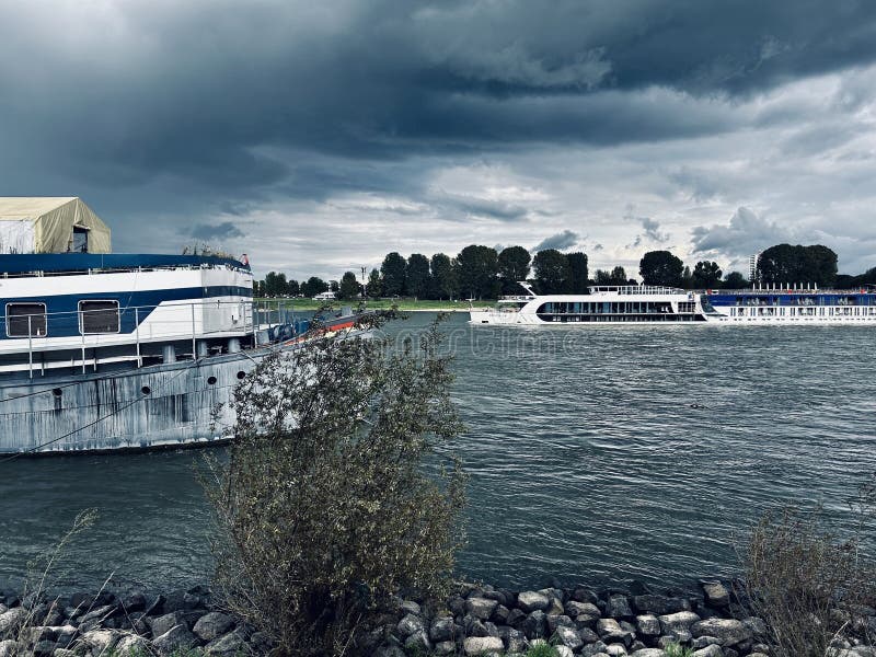 Two Ships Crossing on a River Stock Photo - Image of river, crossing ...
