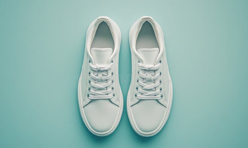 Two White Shoes are on a Blue Background Stock Photo - Image of concept ...